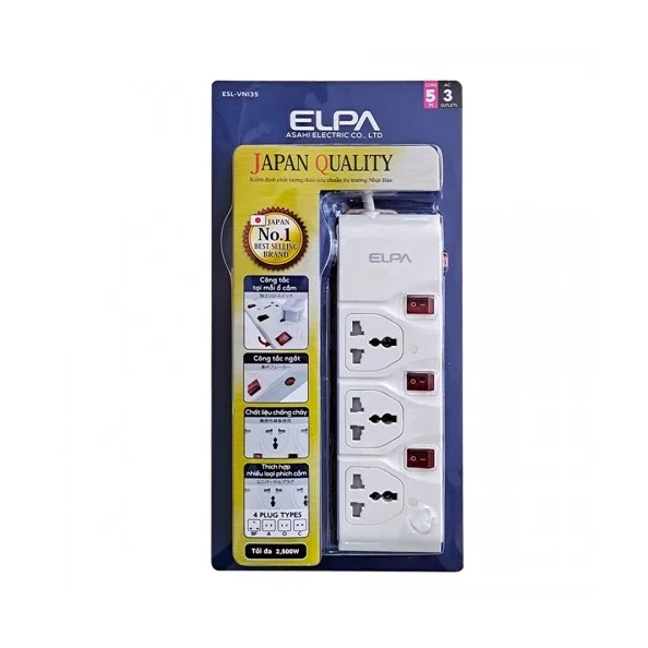Ổ cắm Nhật 3 ổ điện dây 5m 3 công tắc ELPA ESL-VNI35 chính hãng - Bảo hành 12 tháng | Shopee ...