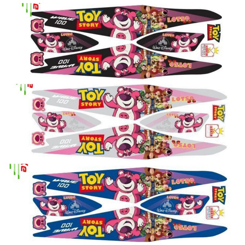 (Nhiều màu)Tem xe WAVE 50cc-100cc mẫu GẤU DÂU(LOTSO)tem 4 lớp chống ...