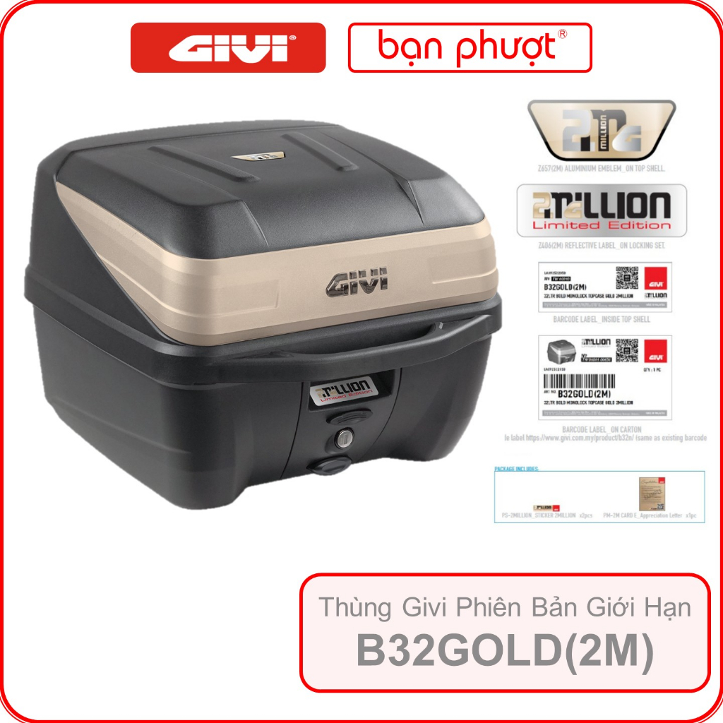 Thùng GIVI B32 GOLD Phiên Bản Giới Hạn - 32Ltr Bold Monolock Topcase ...