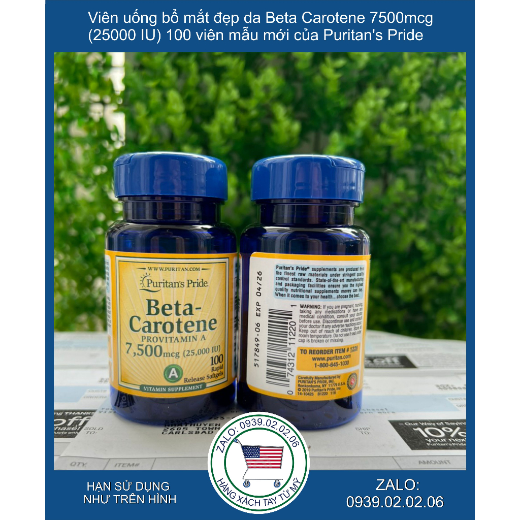 Viên uống bổ mắt đẹp da Beta Carotene 7500mcg (25000 IU) mẫu mới của ...