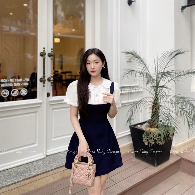CLARA RUBY-Váy phối sơ mi trắng tay bồng Louis dáng A Size XS -L ...