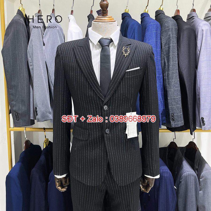 Bộ Vest Comple Nam Cao Cấp 2 Cúc Kẻ Sọc. Suit Nam Hàn Quốc 2 Khuy Đẹp | Shopee Việt Nam