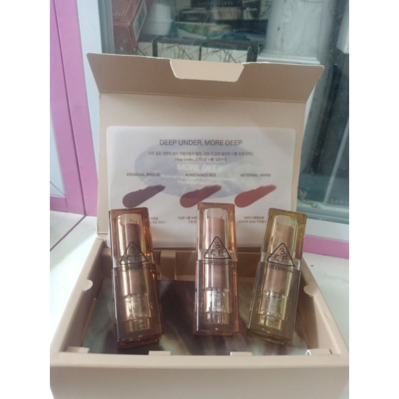 SÉT 3 CÂY SON MÔI 3CE DEEP UNDER MORE DEEP KIT( new) | Shopee Việt Nam