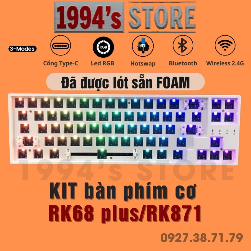 FREESHIP KIT Bàn phím cơ RK871/RK68 Plus, RK G68 Led RGB - Bluetooth 5.1 | Wireless 2.4G | Dây ...