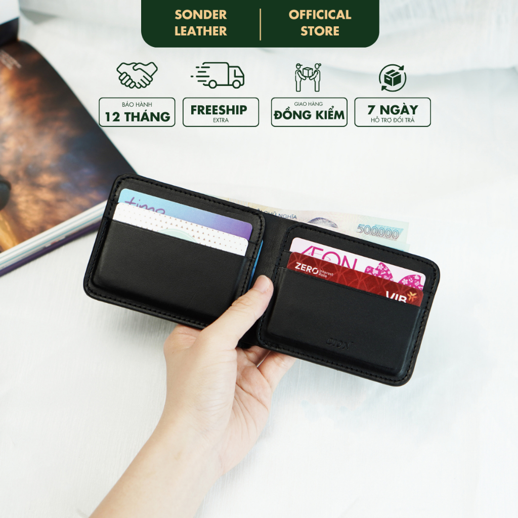Ví nam da bò thật 3 màu KANE Ví da nam mini nhỏ gọn, bóp nam nhỏ gọn thương hiệu Sonder Leather ...