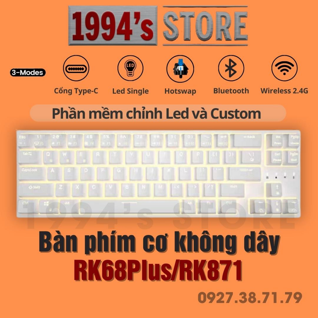 FREESHIP RK68 Plus Led Single - Bàn phím cơ RK871 Version 4 - Có 3 modes Bluetooth 5.1 ...