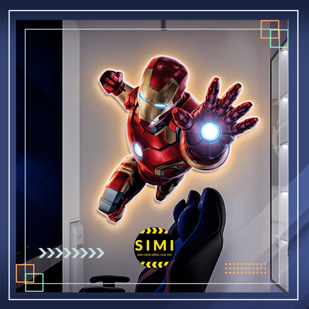 Tranh tráng gương điện đèn LED phủ bóng Iron man siêu anh hùng Marvel ...