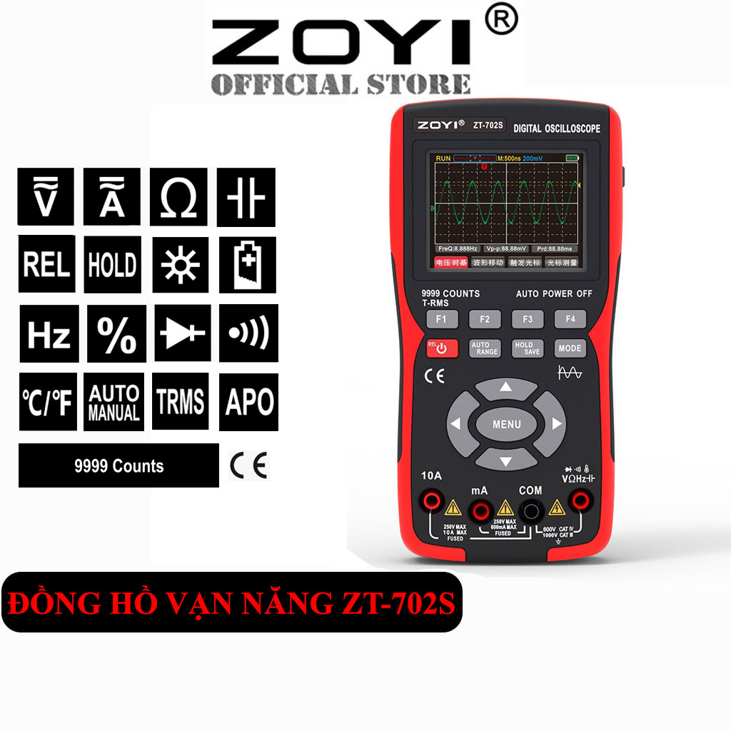 Đồng hồ đo điện kết hợp đo sóng Zoyi ZT-702S Máy hiện sóng, đo điện, đo sóng, màn hình IPS 2,8 ...