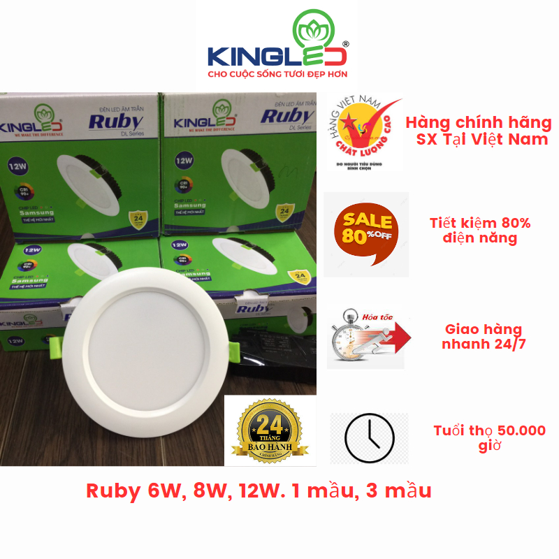 [CHÍNH HÃNG ] Đèn Led âm trần RUBY Kingled Công suất 6W, 8W, 12W. AS ...