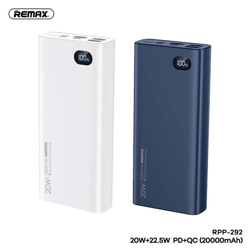 Pin Dự Phòng Sạc Nhanh Remax RPP-292 20000mAh QC PD max 22.5W tích hợp màn hình LED 3 cổng USB ...
