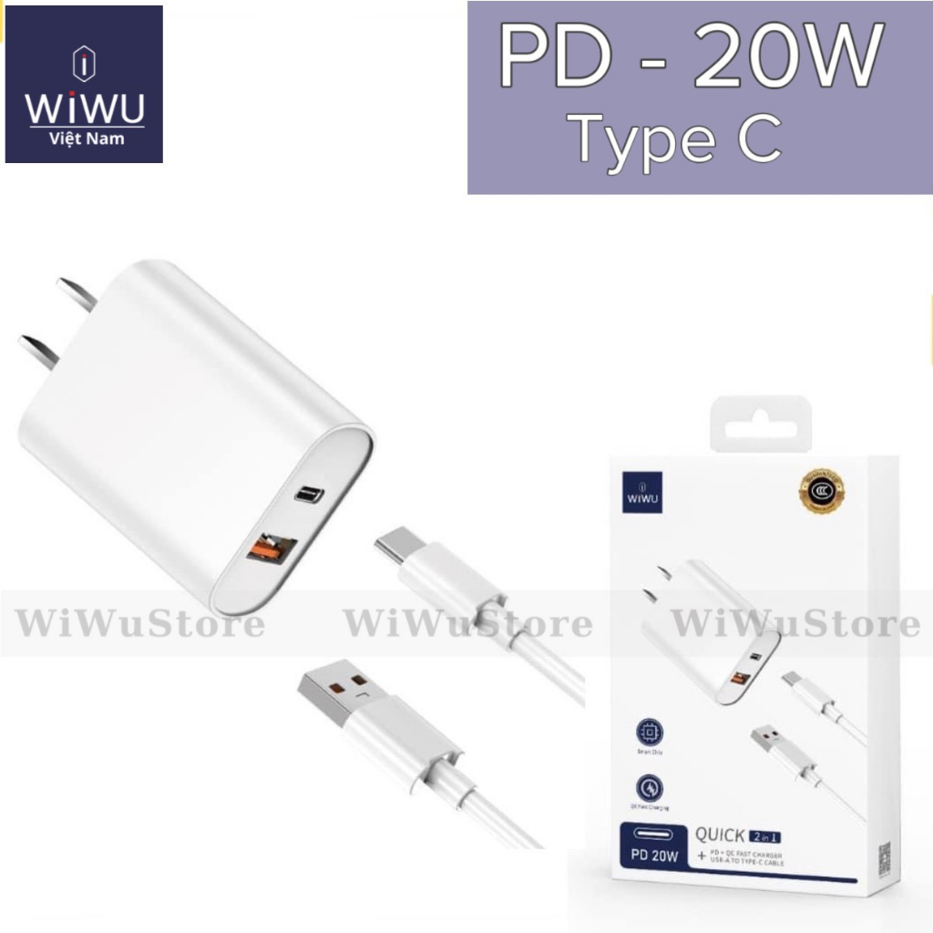 Bộ sạc WIWU Quick 2 in 1 WI-U002 USB to Type C | Shopee Việt Nam
