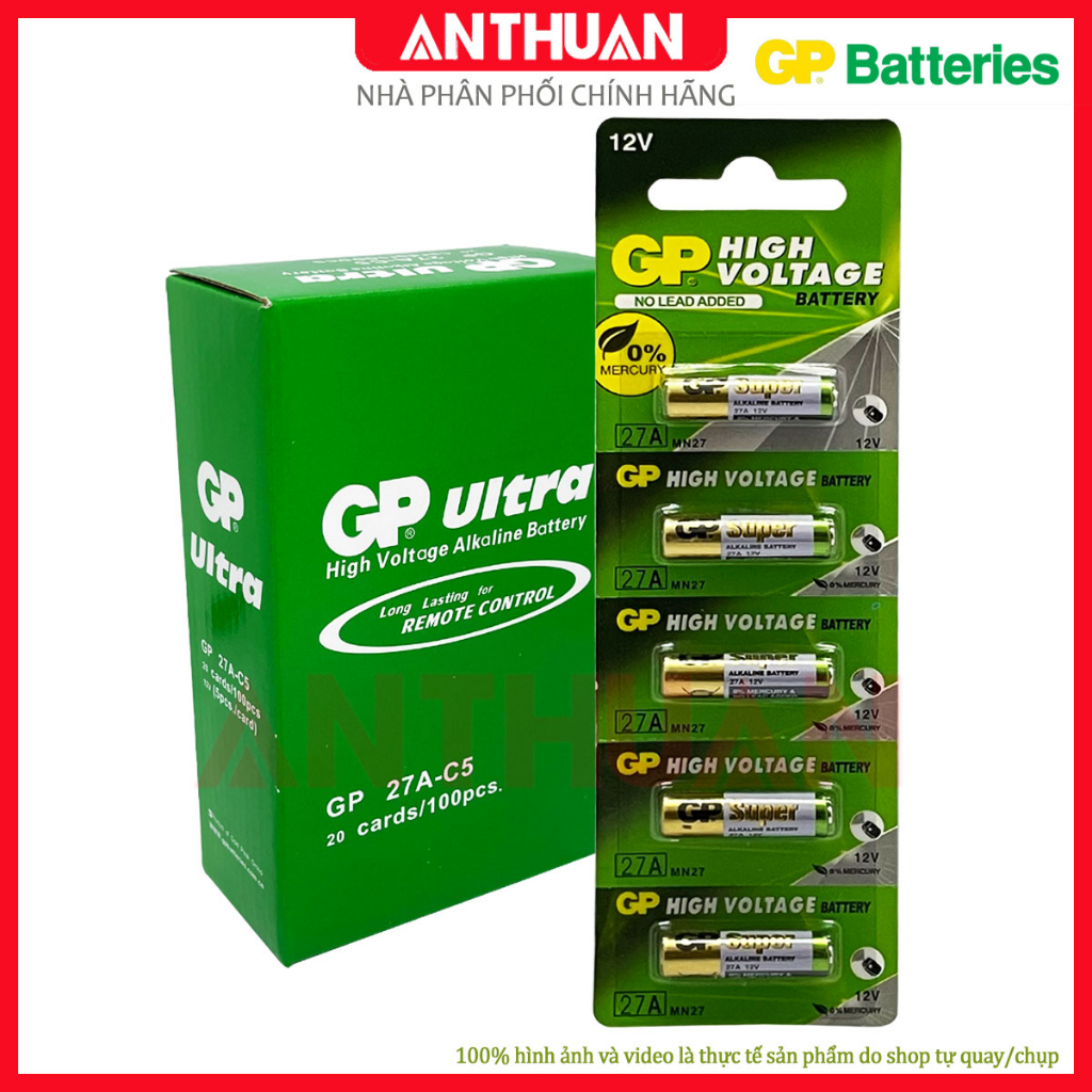 Pin A27 / 27A GP 12V Alkaline siêu bền thay điều khiển cửa cuốn, chìa ...