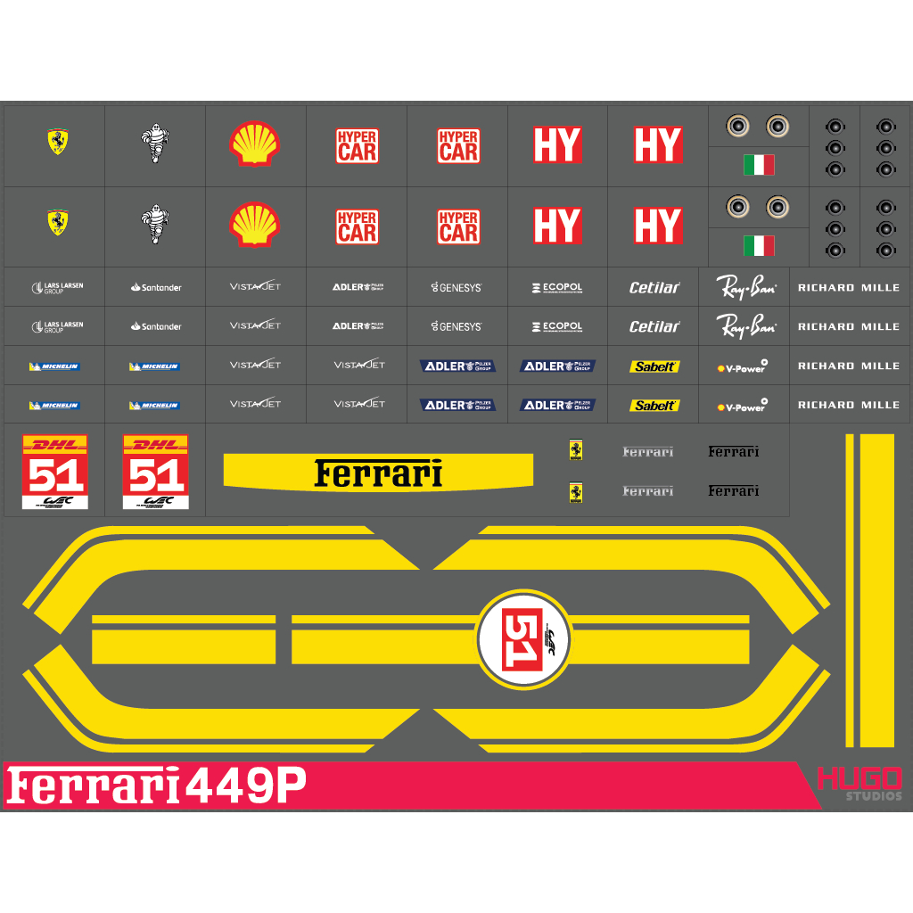 Hugo Studios Decal trượt nước FERRARI 499P LE MANS 2023 tỉ lệ 1/64 chưa ...