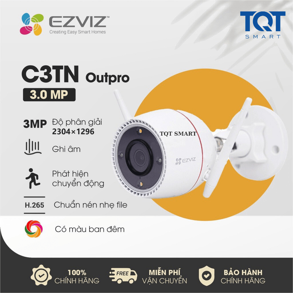 Camera WI-FI EZVIZ C3TN 3MP color Ngoài Trời, Đàm Thoại 2 Chiều, Có Màu ...