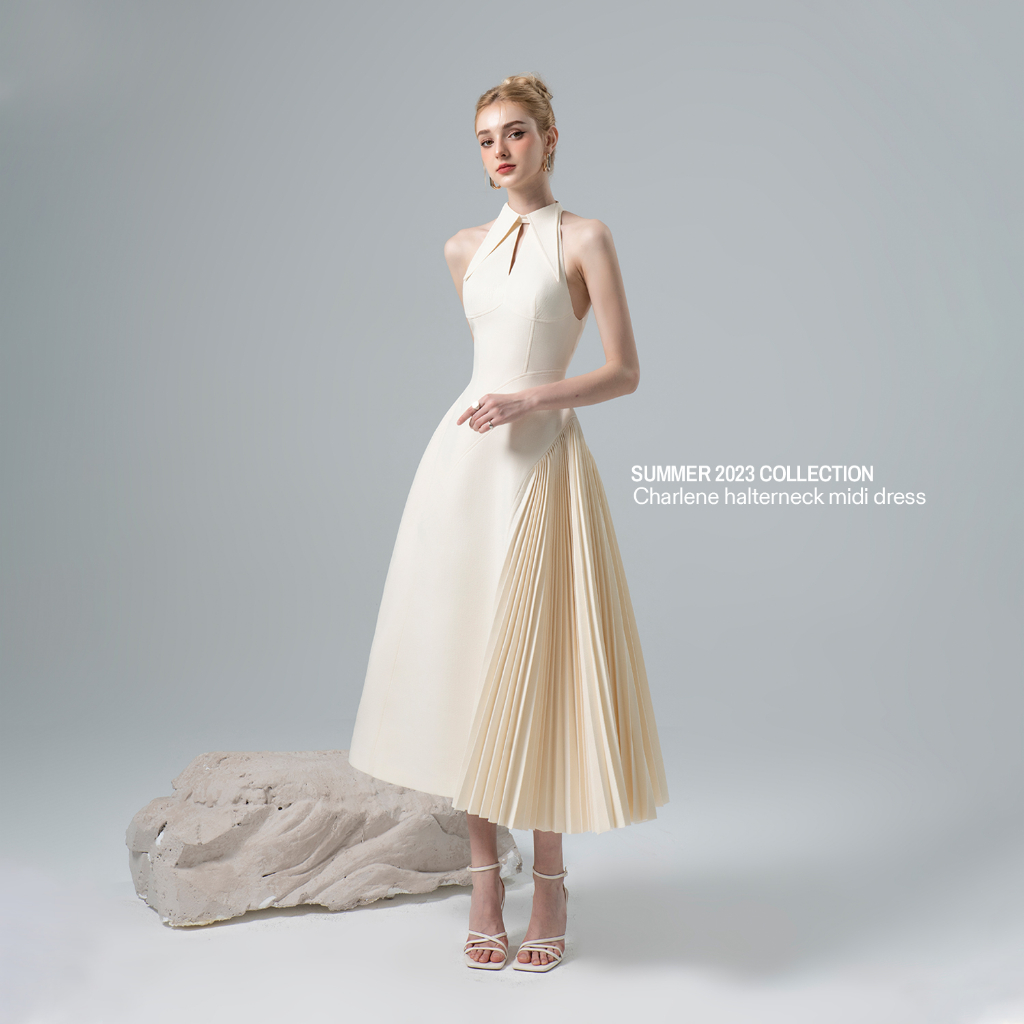 Váy Cream Xếp Ly Cut Out | Shopee Việt Nam