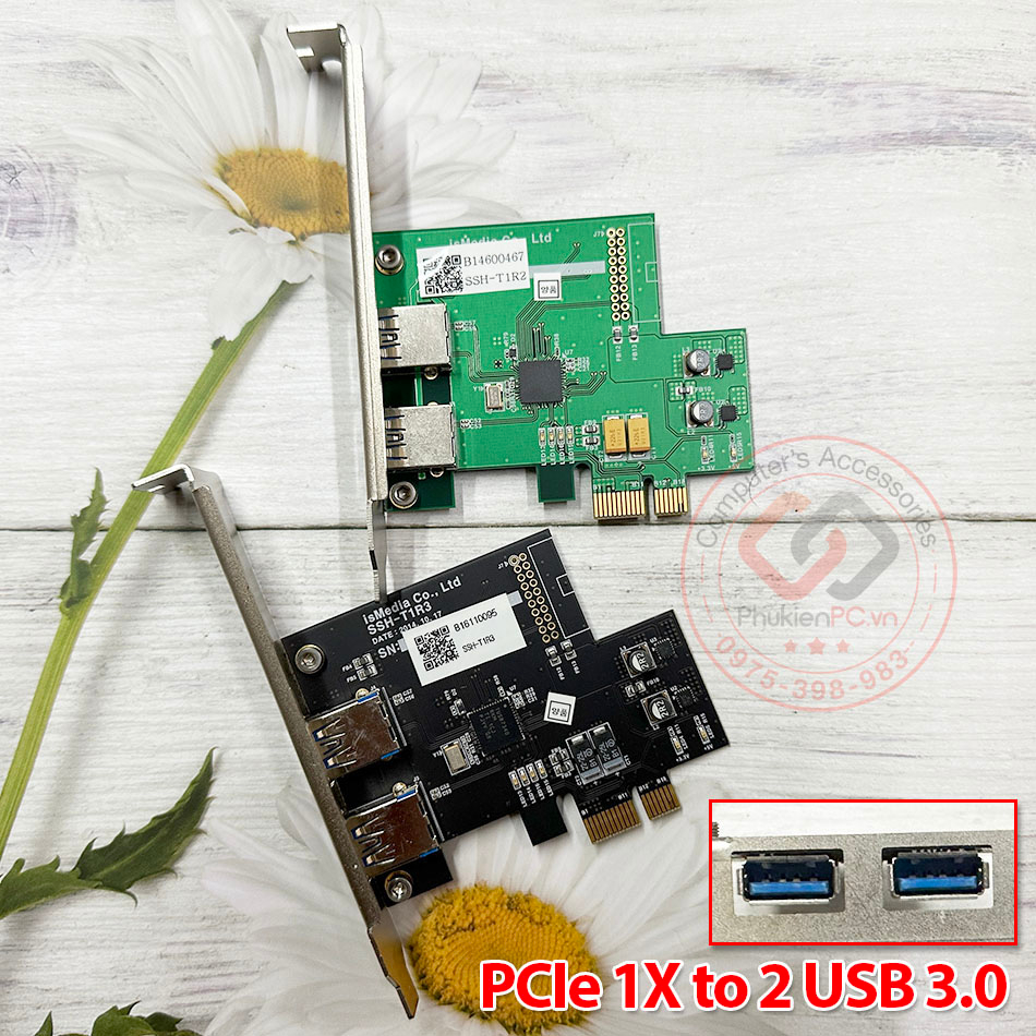 Card PCI-E 1x to 2 port USB 3.0 Chip Ti TUSB7340. Mở rộng 2 cổng USB ...