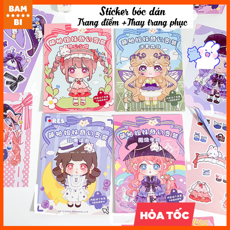 Sticker nhãn dán trang điểm, thiết kế trang phục công chúa bóc dính ...