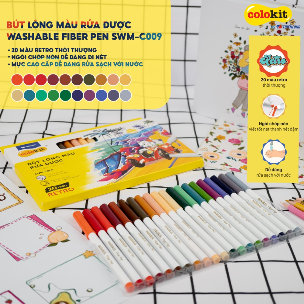 Bút lông màu Fiber Pen 20 màu Retro SWM-C009 Thiên Long Colokit - Bút ...