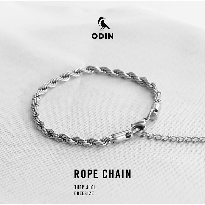 Vòng tay ODIN Rope chain 3mm - Freesize thép Titan 316L bảo hành trọn ...