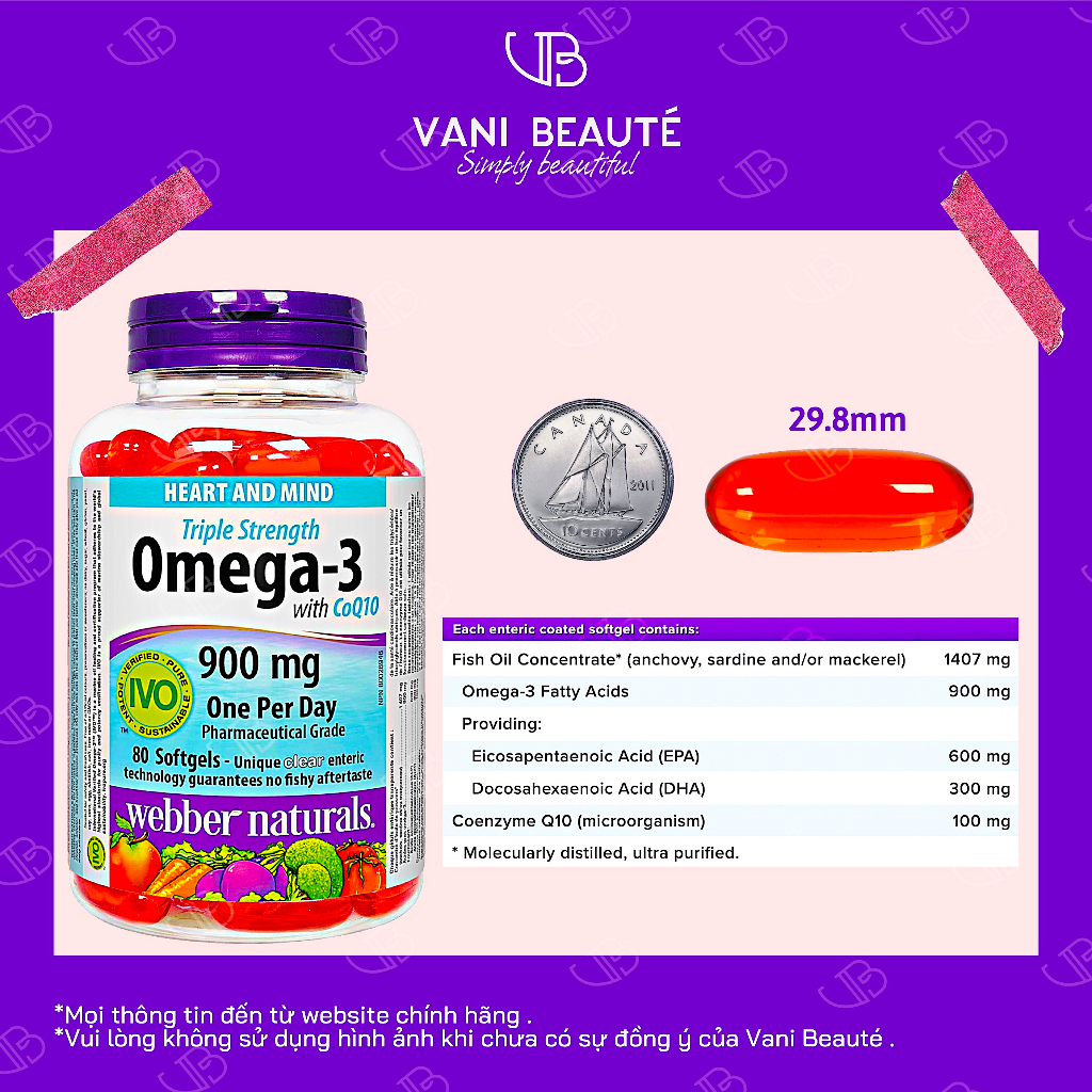Dầu cá Omega 3 EPA/DHA 900mg và CoQ10 Webber Natural 80/120/200 viên hỗ ...