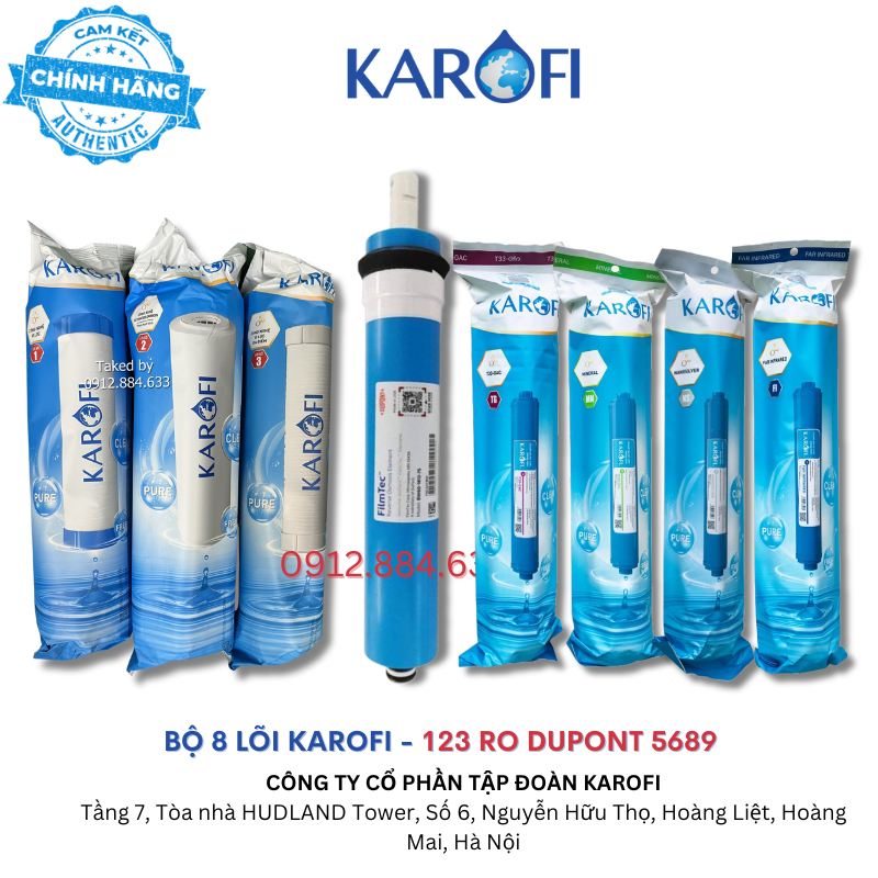 Trọn bộ 8 lõi lọc nước cho máy lọc nước Karofi cho model máy KSI80-A ...