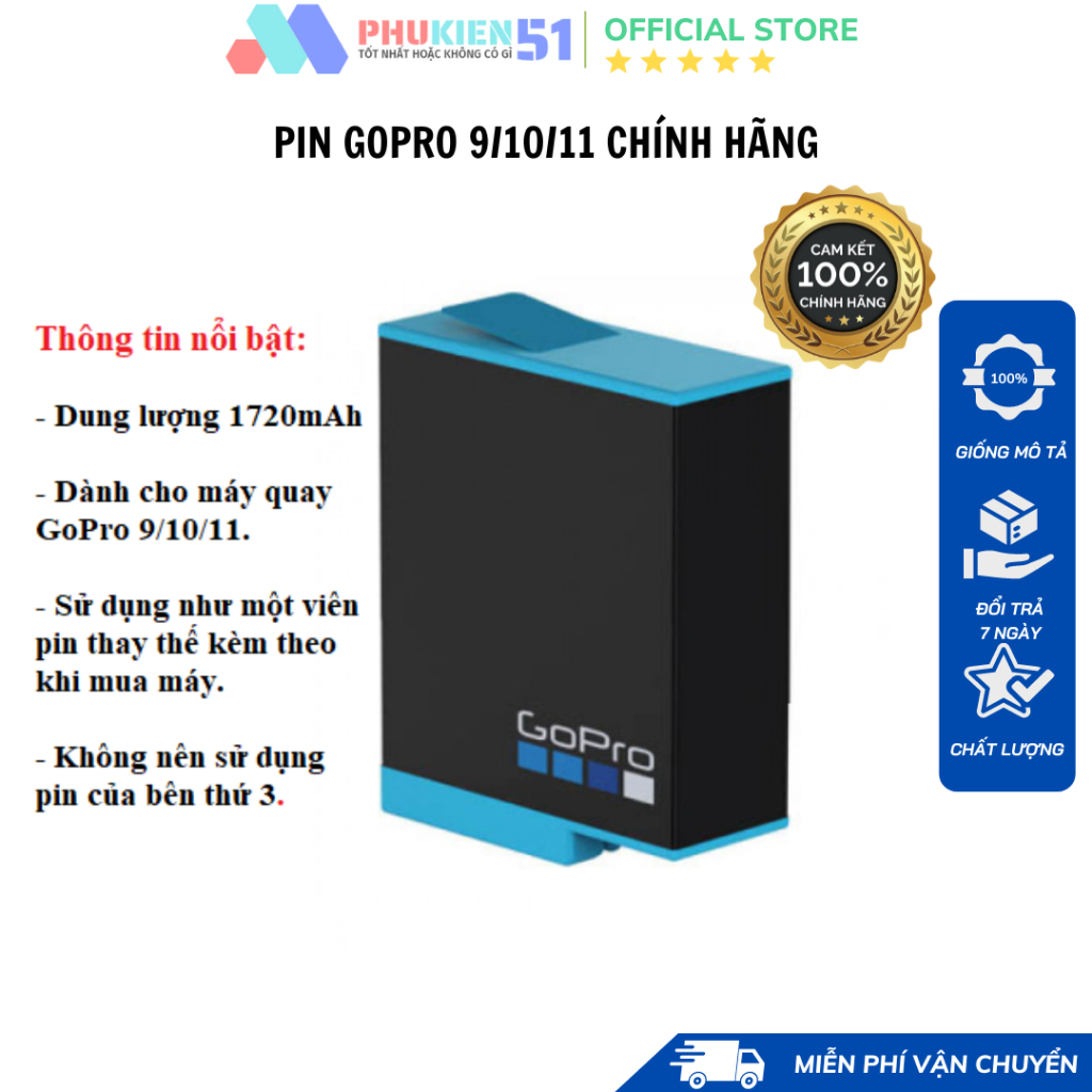 Pin GoPro Hero 9 10 11 Black 1720mAh like new 99%- Hàng Chính hãng ...