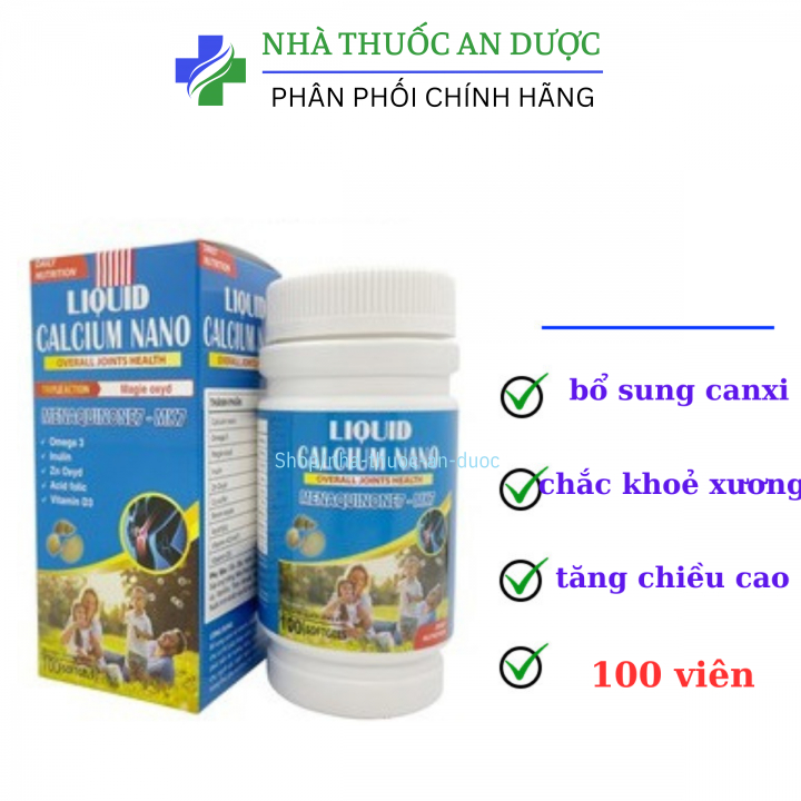 Viên uống Liquid Calcium nano giúp phòng ngừa loãng xương - Lọ 100 viên ...