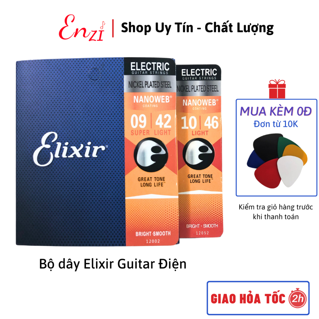 Dây đàn Guitar Điện Elixir Nickel Plated Nanoweb 12002 cỡ 9 và 12052 cỡ ...