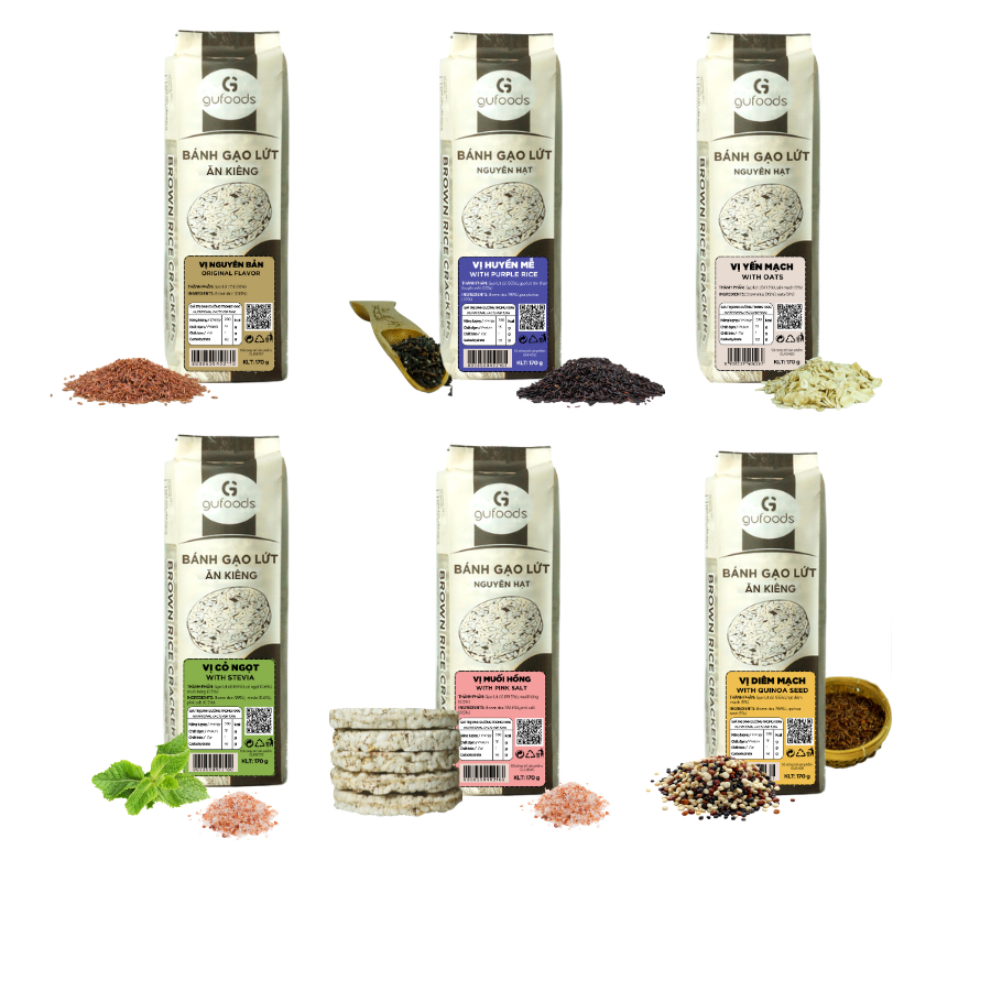 GUfoods Bánh gạo lứt nguyên hạt ăn kiêng eatclean nhiều vị (huyền mễ ...