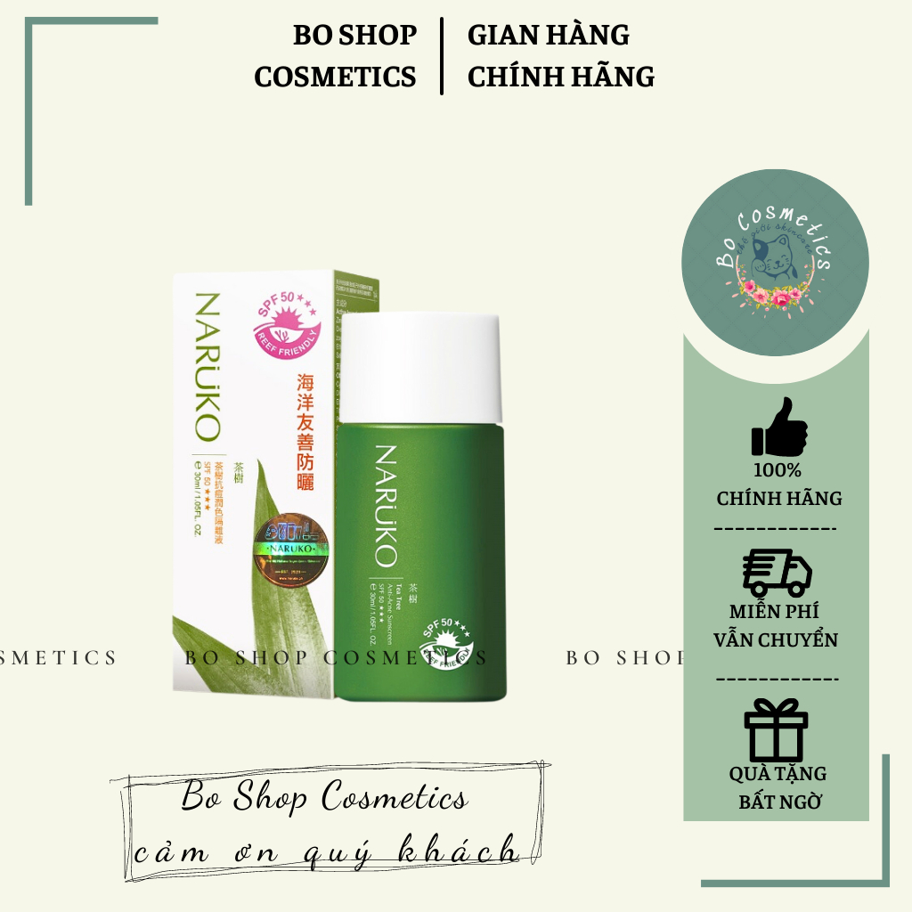Kem Chống Nắng Cho Da Mụn Tràm Trà Naruko Tea Tree Anti-Acne Sunscreen SPF50 PA+++ 30ml | Shopee ...