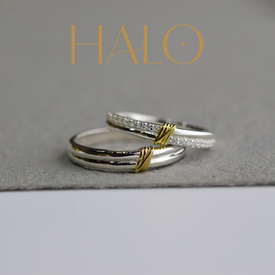 NHẪN ĐÔI BẠC NÚT THẮT DẢI TƠ HỒNG BẠC S925 MẠ VÀNG 14K CAO CẤP | Nhẫn cặp thiết kế HALO bảo hành ...