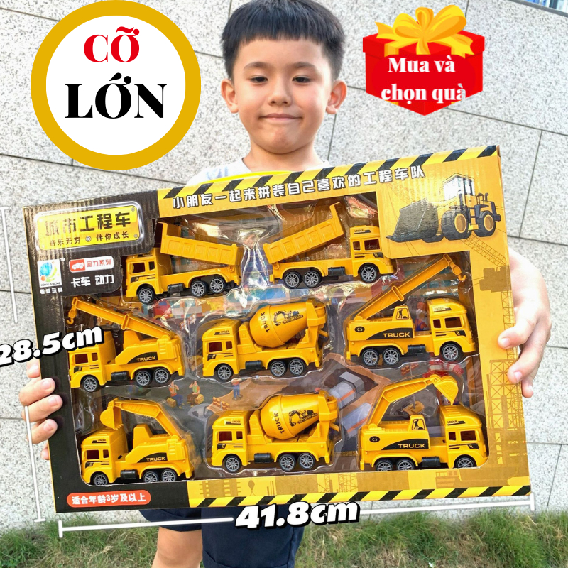 Bộ mô hình xe đồ chơi CÔNG TRÌNH cho bé trai: Cần cẩu, Xe Ben, Xe Tải, Trộn bê tông, quà tặng ...