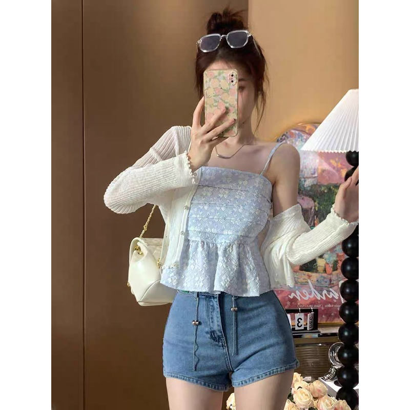 Áo hai dây gấm hoa nổi xếp li ngực dáng pelium xinh xắn | Shopee Việt Nam