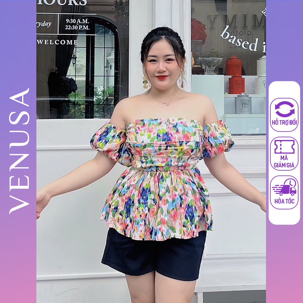 Áo hoa trễ vai BIGSIZE chun lưng co giãn kèm tay bồng rời che bắp tay Venusa Store | Shopee Việt Nam