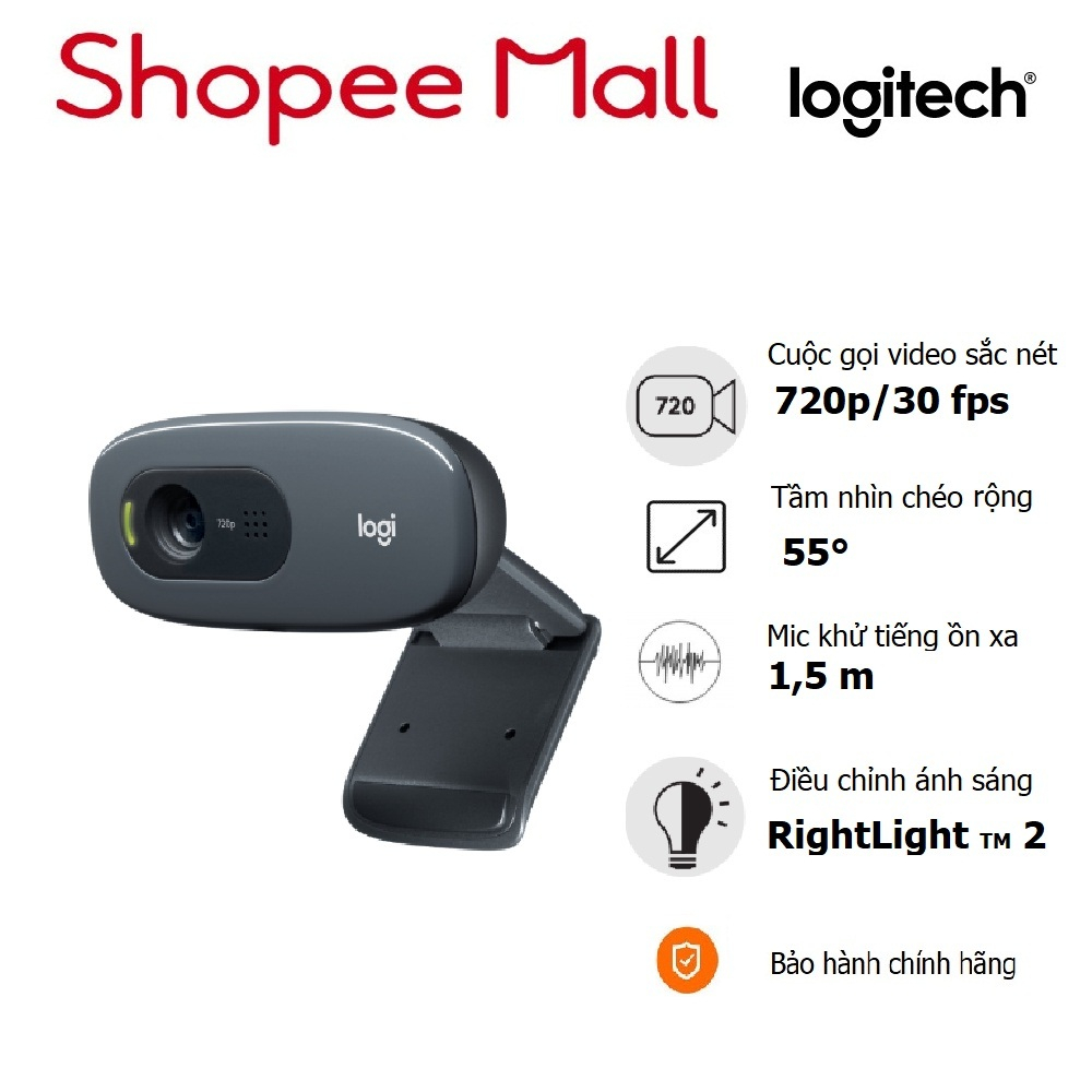 Webcam Logitech C270 720p HD - Góc cam 55o, mic giảm ồn, tự chỉnh sáng ...
