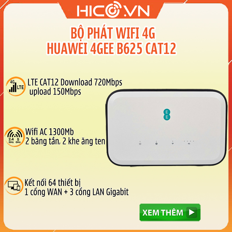 Bộ Phát Wifi 4G Huawei 4GEE B625 LTE CAT12 Tốc Độ 720Mbps, WiFi AC Băng ...