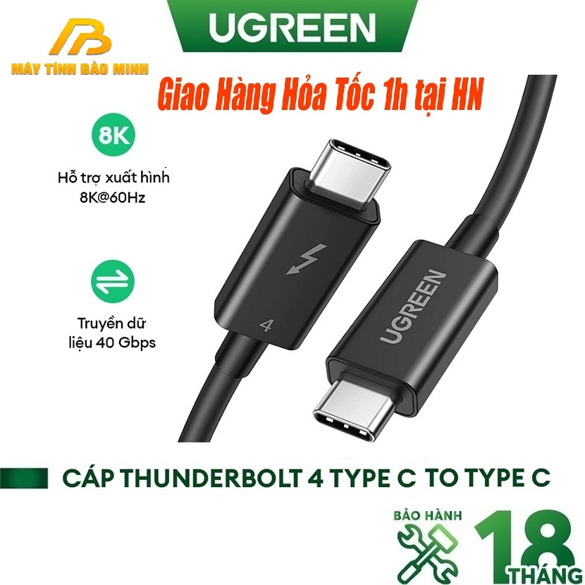 Cáp USB Type-C to USB Type-C Thunderbolt 4 dài 0.8m Ugreen 30389 truyền ...