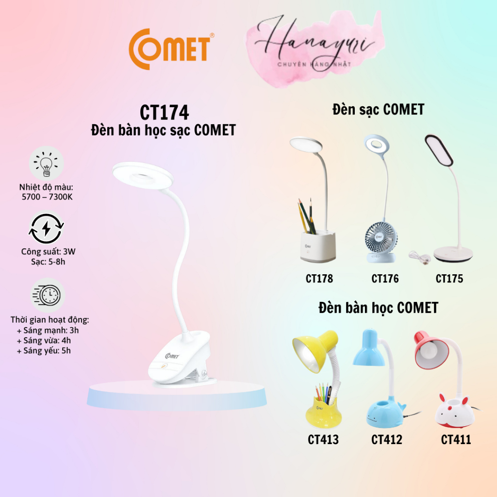Đèn Bàn Học COMET CT411/CT412/CT41- Đèn bàn sạc Led COMET CT174/CT175 ...