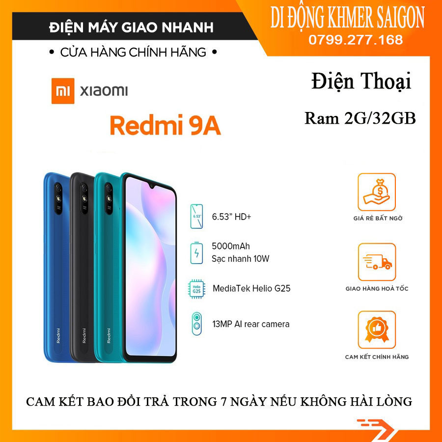 Điện thoại Xiaomi Redmi 9A ram 2G 32GB máy mới fullbox chính hãng ...