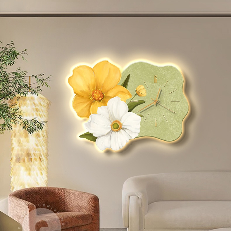 Tranh Đồng Hồ 3D LED Cắt Bông Hoa Trang Trí Phòng Khách Quán Tiệm Shop ...