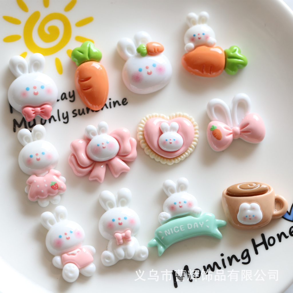 Charm nhựa hình thỏ đủ mẫu dễ thương trang trí ốp điện thoại, làm phụ ...