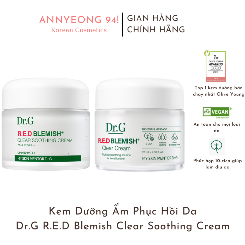 Kem Dưỡng Ẩm Phục Hồi Dr.G DrG Red Blemish Clear Soothing Cream 70ml | Shopee Việt Nam