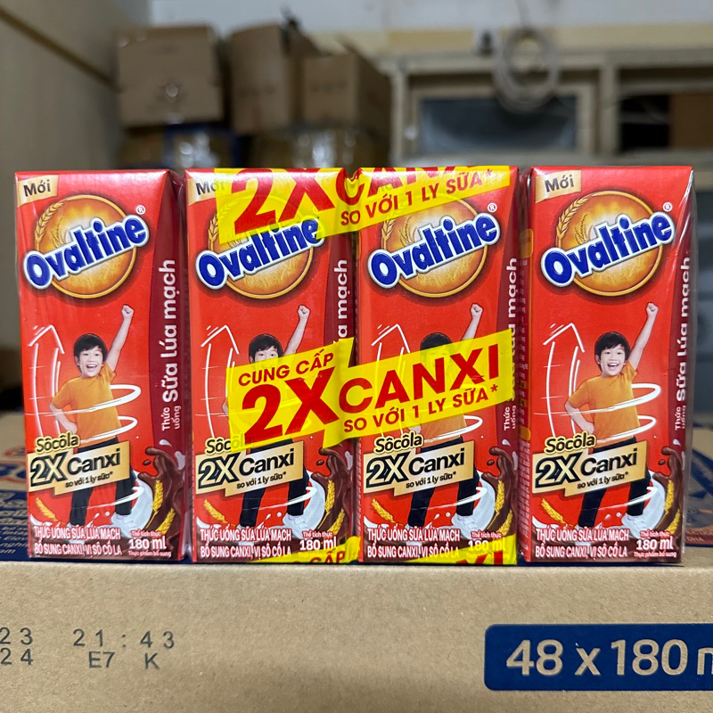 Sữa ovaltine lúa mạch bổ sung 2Xcanxi vị socola 110ml-180ml(lốc 4 hộp ...