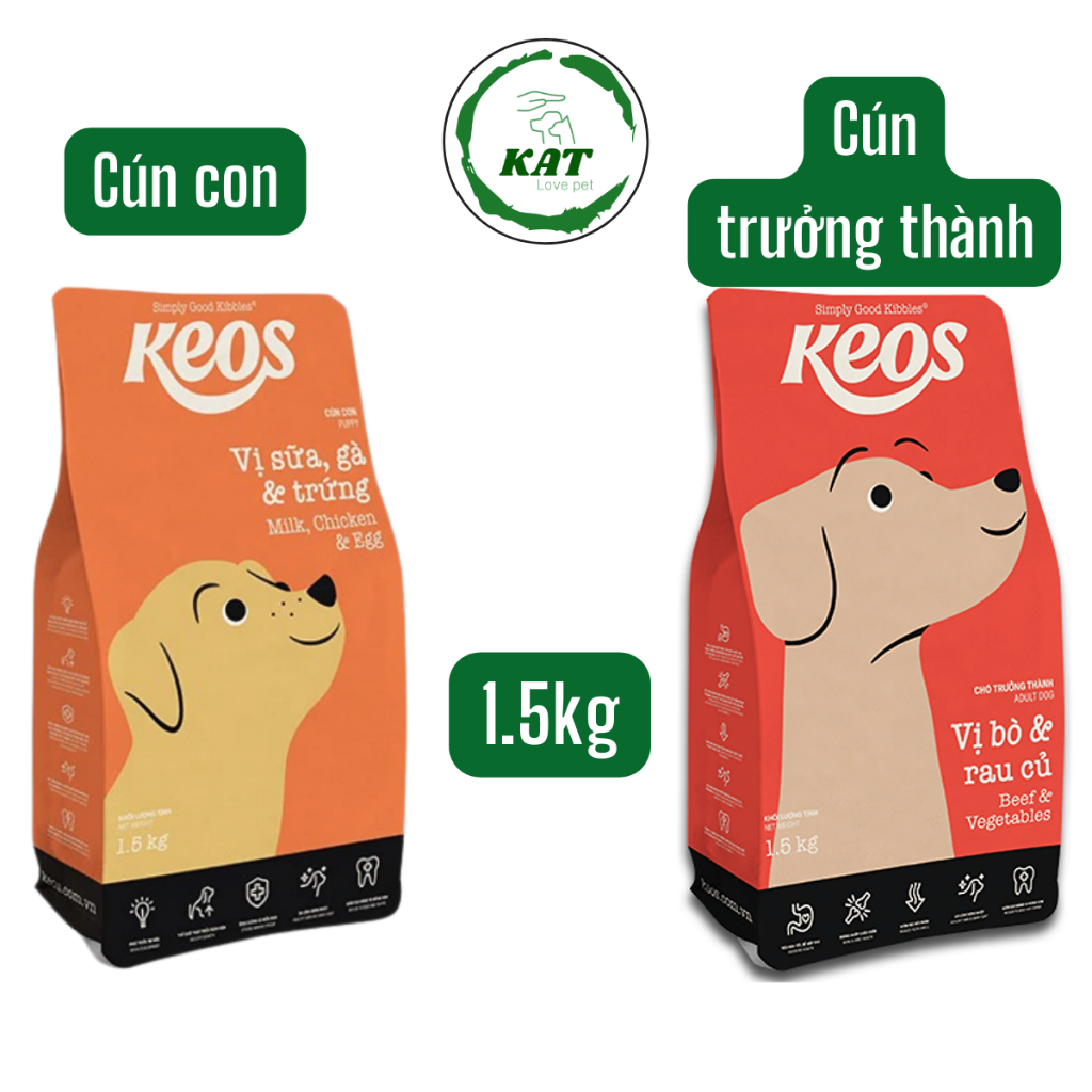 [1.5kg] Hạt thức ăn cho chó KEOS - Dành cho chó con và chó trưởng thành - Gói 1.5kg - KAT Store ...