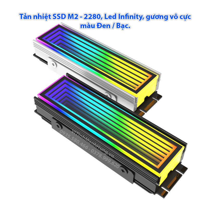 Tản nhiệt SSD M2 - 2280, Led Infinity, gương vô cực, màu Đen / Bạc ...