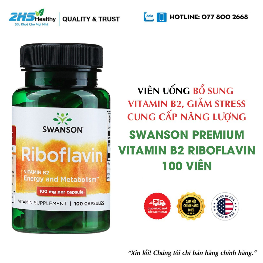 Viên Uống Bổ Sung Vitamin B2 Swanson Premium Vitamin B2 Riboflavin 100 ...
