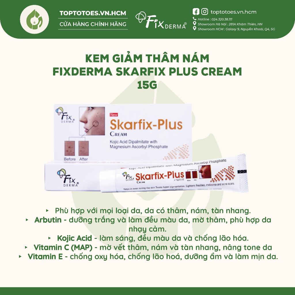 Kem giảm thâm, nám Fixderma Skarfix Plus Cream - 15g [NHẬP KHẨU CHÍNH ...
