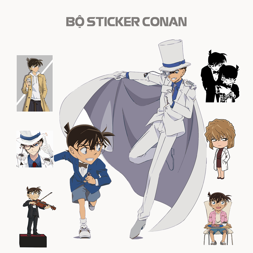 Bộ 50 sticker CONAN dùng để trang trí - ván trượt - vali - laptop - tủ ...