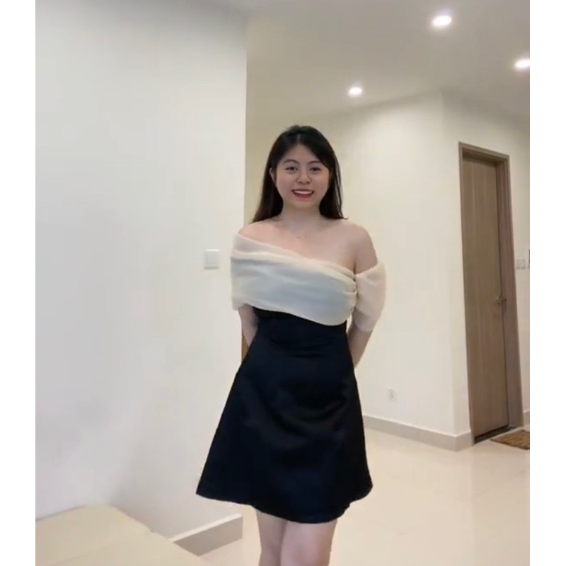 Đầm tiệc ( bigsize) lệch vai phối voan tơ Lita | Shopee Việt Nam