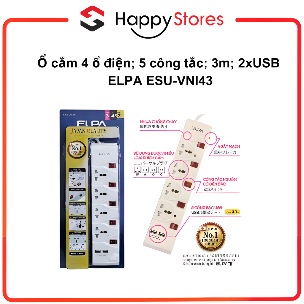 Ổ Cắm Điện ELPA ESU-VNI43 An Toàn Chuẩn Nhật Bảo Hành 1 Năm | Shopee Việt Nam